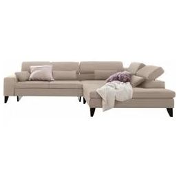 Ecksofa Gallery M BRANDED BY MUSTERRING "Felicia L-Form" Sofas Gr. B/H/T: 309cm x 69cm x 215cm, Leder PURO, Ottomane rechts, ohne Sitzvorzug, beige (bisquit puro) mit Holzfuß, wahlweise manuellem oder motorischem Sitzvorzug