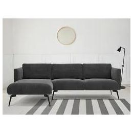 Ecksofa Andas "Horna, L-Form" Sofas Gr. B/H/T: 241cm x 84cm x 146cm, Struktur, Recamiere links, grau (schwarz gray) mit schwarzen Metallbeinen