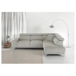 Ecksofa 3C Candy "Greve L-Form" Sofas Gr. B/H/T: 249cm x 79cm x 209cm, Struktur, Ottomane rechts, ohne motorischen Sitzvorzug im 2-Sitzer, silberfarben (silber) wahlweise mit motorischem Sitzvorzug, manuelle Kopfteilverstellung