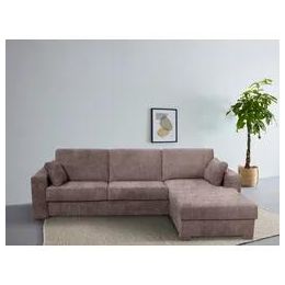 Ecksofa Home Affaire "Roma "L" Dauerschlaffunktion, mit Unterfederung" Sofas Gr. B/H/T: 300cm x 85cm x 173cm, Luxus-Microfaser weich, Recamiere rechts, Liegefläche: 163 x 198cm, braun (schlamm) Matratzenhöhe 14cm,, Liegemaße ca 163x198 cm, L-Form