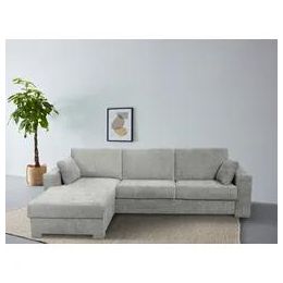 Ecksofa Home Affaire "Roma "L" Dauerschlaffunktion, mit Unterfederung" Sofas Gr. B/H/T: 300cm x 85cm x 173cm, Struktur fein, Recamiere links, Liegefläche: 163 x 198cm, grau (hellgrau) Matratzenhöhe 14cm,, Liegemaße ca 163x198 cm, L-Form