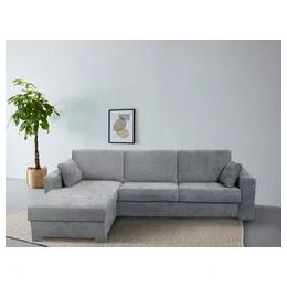 Ecksofa Home Affaire "Roma "L" Dauerschlaffunktion, mit Unterfederung" Sofas Gr. B/H/T: 300cm x 85cm x 173cm, Luxus-Microfaser weich, Recamiere links, Liegefläche: 163 x 198cm, grau (hellgrau) Matratzenhöhe 14cm,, Liegemaße ca 163x198 cm, L-Form