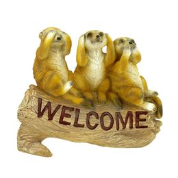 Kremers Schatzkiste Gartenfigur Gartenfigur Erdmännchen Die 3 Weisen mit Welcome Schild für den Garten, bunt