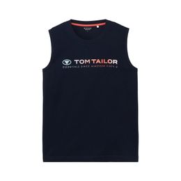 Tom Tailor Herren Tanktop mit Logo Print, blau, Uni, Gr. XXL