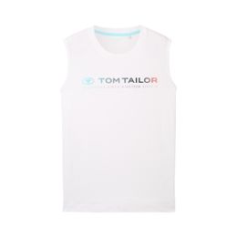 Tom Tailor Herren Tanktop mit Logo Print, weiß, Uni, Gr. L