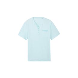 Tom Tailor Herren Serafino T-Shirt, blau, Streifenmuster, Gr. L