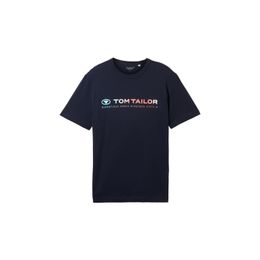 Tom Tailor Herren T-Shirt mit Logo Print, blau, Uni, Gr. M