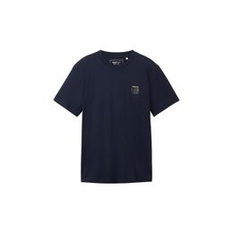 Tom Tailor Denim Herren T-Shirt mit Print, blau, Uni, Gr. XXL
