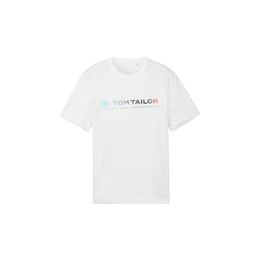 Tom Tailor Herren T-Shirt mit Logo Print, weiß, Uni, Gr. XXL