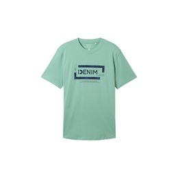Tom Tailor Denim Herren T-Shirt mit Bio-Baumwolle, grün, Logo Print, Gr. M