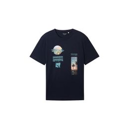 Tom Tailor Herren T-Shirt mit Fotoprint, blau, Fotoprint, Gr. XL
