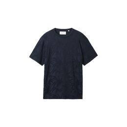 Tom Tailor Herren Jacquard T-Shirt, blau, Muster, Gr. L