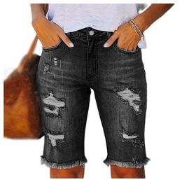AFAZ New Trading UG Loose-fit-Jeans Sommer-Jeansshorts mit hohem Stretchanteil und Quaste für Damen