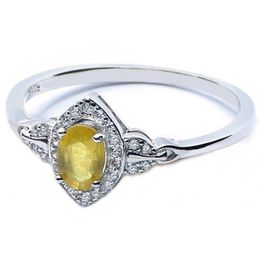 Goldene Hufeisen Silberring echter Gelber Saphir Ring 925 Sterling-Silber Rhodiniert