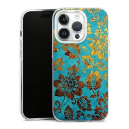 DeinDesign Handyhülle Vintage Ornamente Blumen Blue Vintage, Apple iPhone 14 Pro Silikon Hülle Bumper Case Handy Schutzhülle, weiß, transparent
