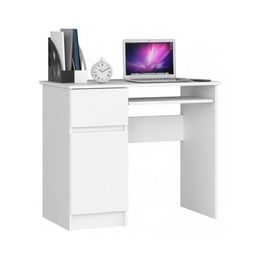 Roysson Home Computertisch Computertisch Schreibtisch 90cm 1 Schublade Links Weiß HERMES