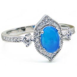 Goldene Hufeisen Solitärring Blauer Opal Ring 925 Silber Rhodiniert Damen Edelsteine Fingerring