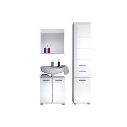 TRENDTEAM Badmöbel-Set, Badezimmermöbel-Set Spiegel Hochschrank Waschbeckenunterschrank Weiß