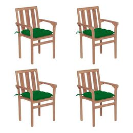 furnicato Gartenstuhl Stapelbare Gartenstühle mit Kissen 4 Stk. Massivholz Teak