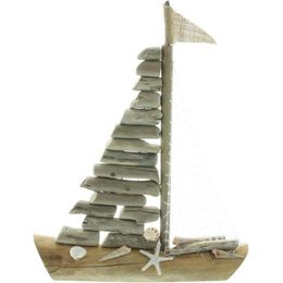 Dekoleidenschaft Dekofigur Segelboot "Sailor" aus Treibholz mit Muscheln