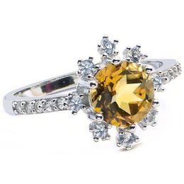 Goldene Hufeisen Silberring echter Citrin Ring 925 Sterling-Silber Rhodiniert Damen Edelsteine