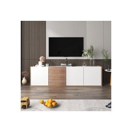WISHDOR TV-Schrank Lowboard Fernsehtisch (mit 3 Schubladen und 3 Türen) mit Paneel in Weiß und Holzfarben