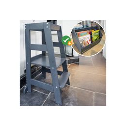 Alavya Home® Stehhilfe Lernturm Tritthocker ab 1 Jahr bis 70 Kilo belastbar + Bücherregal (2-tlg.Set)