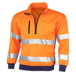 Qualitex HIGH QUALITY WORKWEAR Sweatshirt signalfarbener Arbeitspullover für PROfessionals mit Zertifizierung (1-tlg) Warnschutz-Troyer