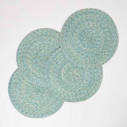 Homescapes Platzset Tischset grün im 4er-Set, 40 cm – 4x Platzset rund geflochten