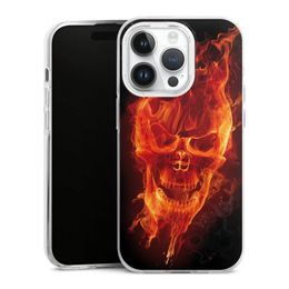 DeinDesign Handyhülle Totenkopf Feuer Schädel Burning Skull, Apple iPhone 14 Pro Silikon Hülle Bumper Case Handy Schutzhülle, weiß, transparent