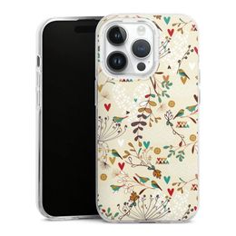 DeinDesign Handyhülle Retro Vogel Blumen Floral Wilderness, Apple iPhone 14 Pro Silikon Hülle Bumper Case Handy Schutzhülle, weiß, transparent