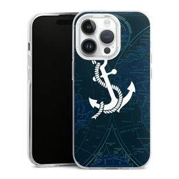 DeinDesign Handyhülle Anker Landkarte Segeln Sailors Style, Apple iPhone 14 Pro Silikon Hülle Bumper Case Handy Schutzhülle, weiß, transparent