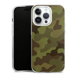 DeinDesign Handyhülle Camouflage Tarnmuster Military Denim Camo, Apple iPhone 14 Pro Silikon Hülle Bumper Case Handy Schutzhülle, weiß, transparent
