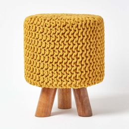 Homescapes Fußhocker Gestrickter Fußhocker, 42 cm hoch, Senf