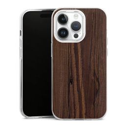 DeinDesign Handyhülle Holzoptik Holz Nussbaum Maserung Holzlook, Apple iPhone 14 Pro Silikon Hülle Bumper Case Handy Schutzhülle, weiß, transparent