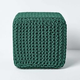Homescapes Pouf Gestrickter Sitzwürfel 100% Baumwolle, tannengrün