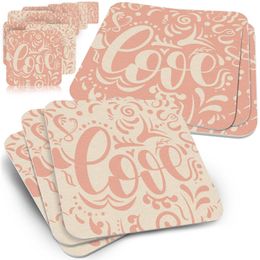 Funke & Brand Bierdeckel Romantik "Love" - 50er Set Verschnörkelte Untersetzer für Hochzeiten, rosa