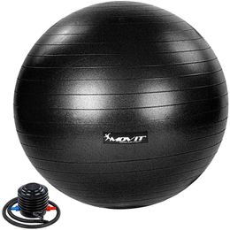 Movit® Gymnastikball - 55 cm, mit Pumpe, Maßband, bis 500 kg, für Training, Büro, Groß, Aufblasbar, Ergonomisch, Schwarz - Trainingsball,