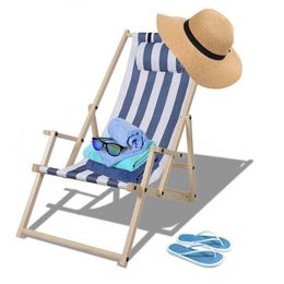 Tolletour - Liegestuhl Gartenliegen Strandliege Mit Handläufen Holz Campingstuhl Klappbar Liege 120kg klappliege Blau weiß - Blau weiß