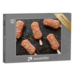 puzzleYOU Puzzle Überzogene Eiscreme mit bunten Streuseln, 48 Puzzleteile, -Kollektionen Essen und Trinken