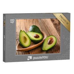 puzzleYOU Puzzle Zwei Hälften Avocado zum Essen, 48 Puzzleteile, -Kollektionen Obst, Essen und Trinken