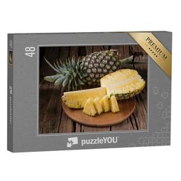 puzzleYOU Puzzle Köstliche reife Ananas, frisch aufgeschnitten, 48 Puzzleteile, -Kollektionen Obst, Essen und Trinken
