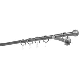 ONDECO - Gardinenstange auf Maß 20mm Ball 1-lauf Vorhangstange Wandträger 12cm Stilgarnitur mit Ringen für Vorhänge - Anthrazit - 260cm