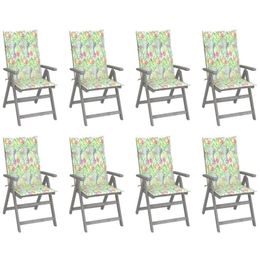 MAISONCHIC 8 Stk.Gartenstühle mit Auflagen,Relaxsessel,Verstellbare Gartensessel Grau Akazienholz -56510
