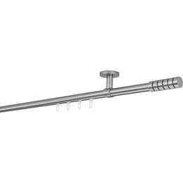 ONDECO - Gardinenstange auf Maß Innenlauf 20mm Rille 1-lauf Vorhangstange Deckenträger 4cm Stilgarnitur mit Gleiter für Vorhänge - Edelstahl-Optik