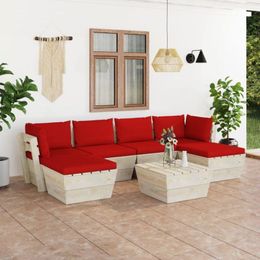 Bonnevie - 7-tlg. Sitzgruppe Gartenmöbel Set - Sofagarnitur Garten aus Paletten mit Kissen Fichtenholz BV494920