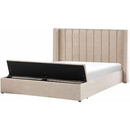 Beliani Polsterbett Beige 180 x 200 cm aus Samtstoff mit Stauraum Elegantes Doppelbett Modernes Design - Beige