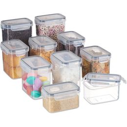 Vorratsdosen mit Deckel, 10er Set, Nudeldosen, 2000/1400/800 ml Volumen, Küchenbehälter luftdicht, transparent - Relaxdays