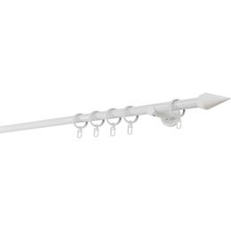 ONDECO - Gardinenstange auf Maß 20mm Kegel 1-lauf Vorhangstange Wandträger 6,5cm Stilgarnitur mit Ringen für Vorhänge - Weiß - 260cm