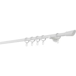 ONDECO - Gardinenstange auf Maß 20mm Rag 1-lauf Vorhangstange Wandträger 6,5cm Stilgarnitur mit Ringen für Vorhänge - Weiß - 260cm